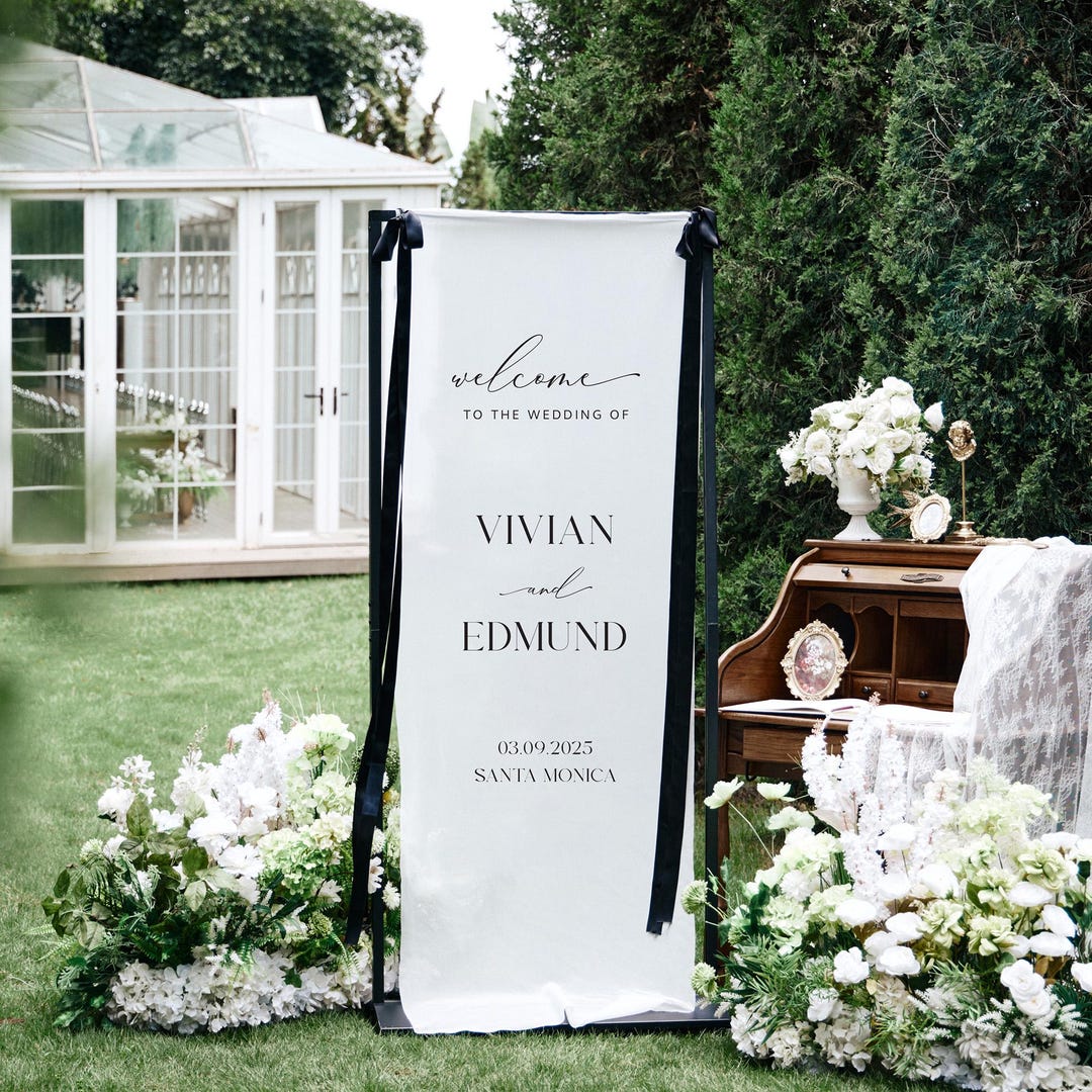 Sheer Organza Welcome Sign | Custom Wedding Banner | Transparent Fabric ...