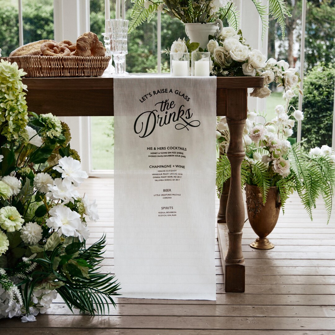 Linen Bar Menu Sign, Custom Event Drink Banner, Boho Cocktail Sign ...