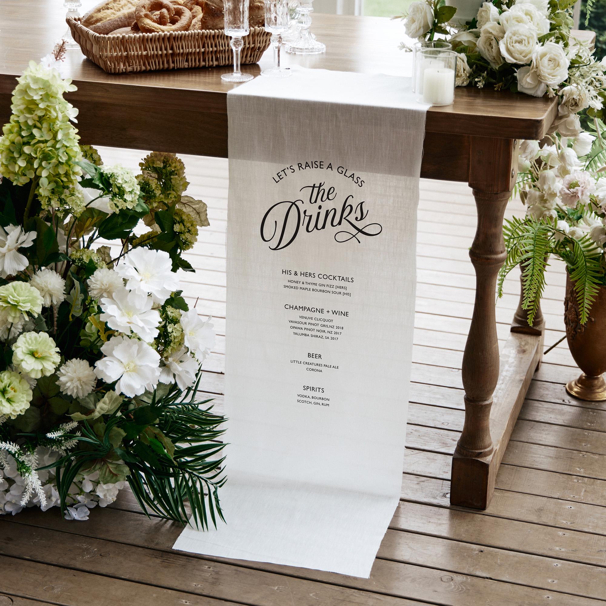 Linen Bar Menu Sign, Custom Event Drink Banner, Boho Cocktail Sign ...
