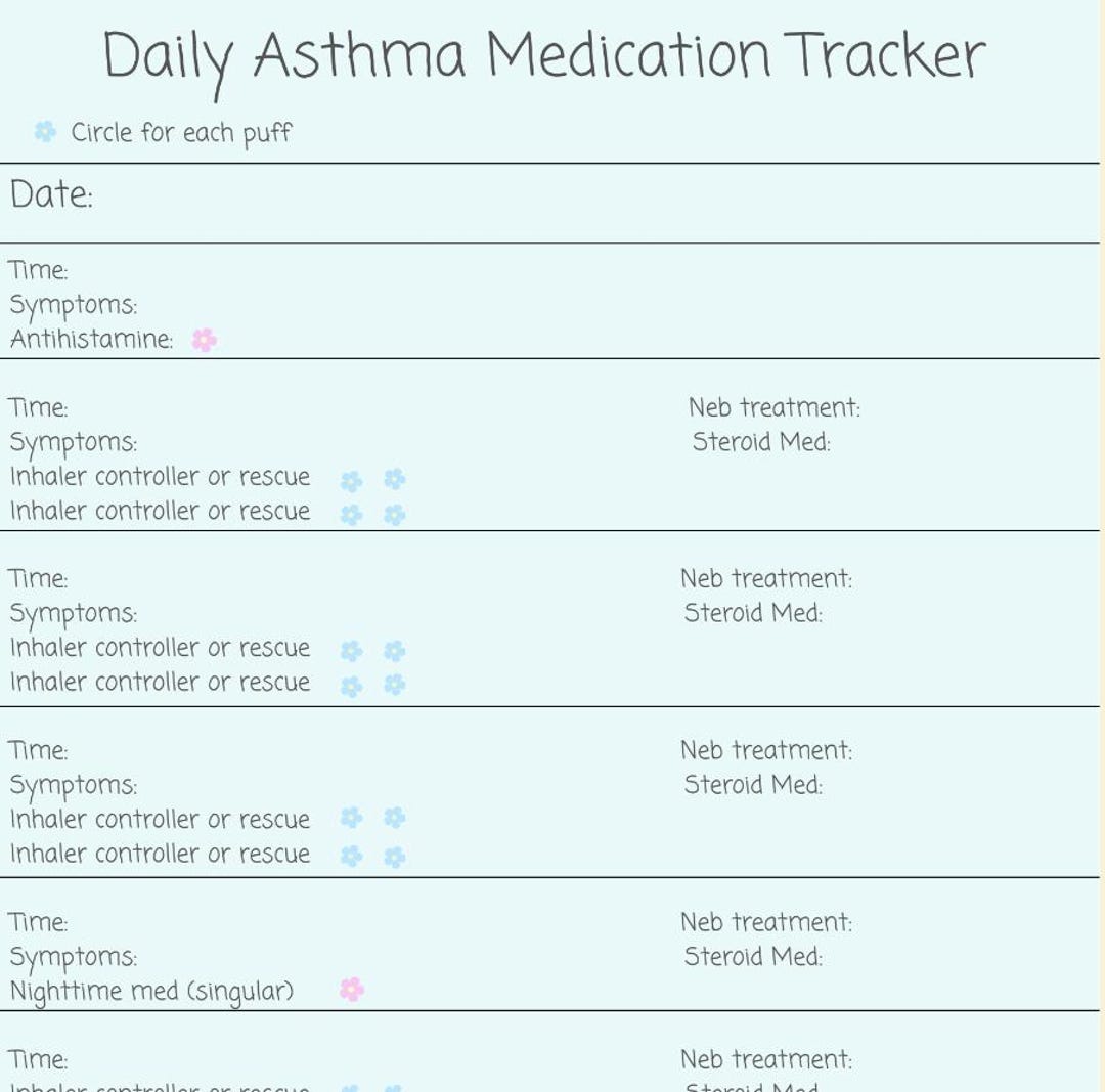 PDF Printable for Kids to Track Their Asthma Medications and Symptoms ...