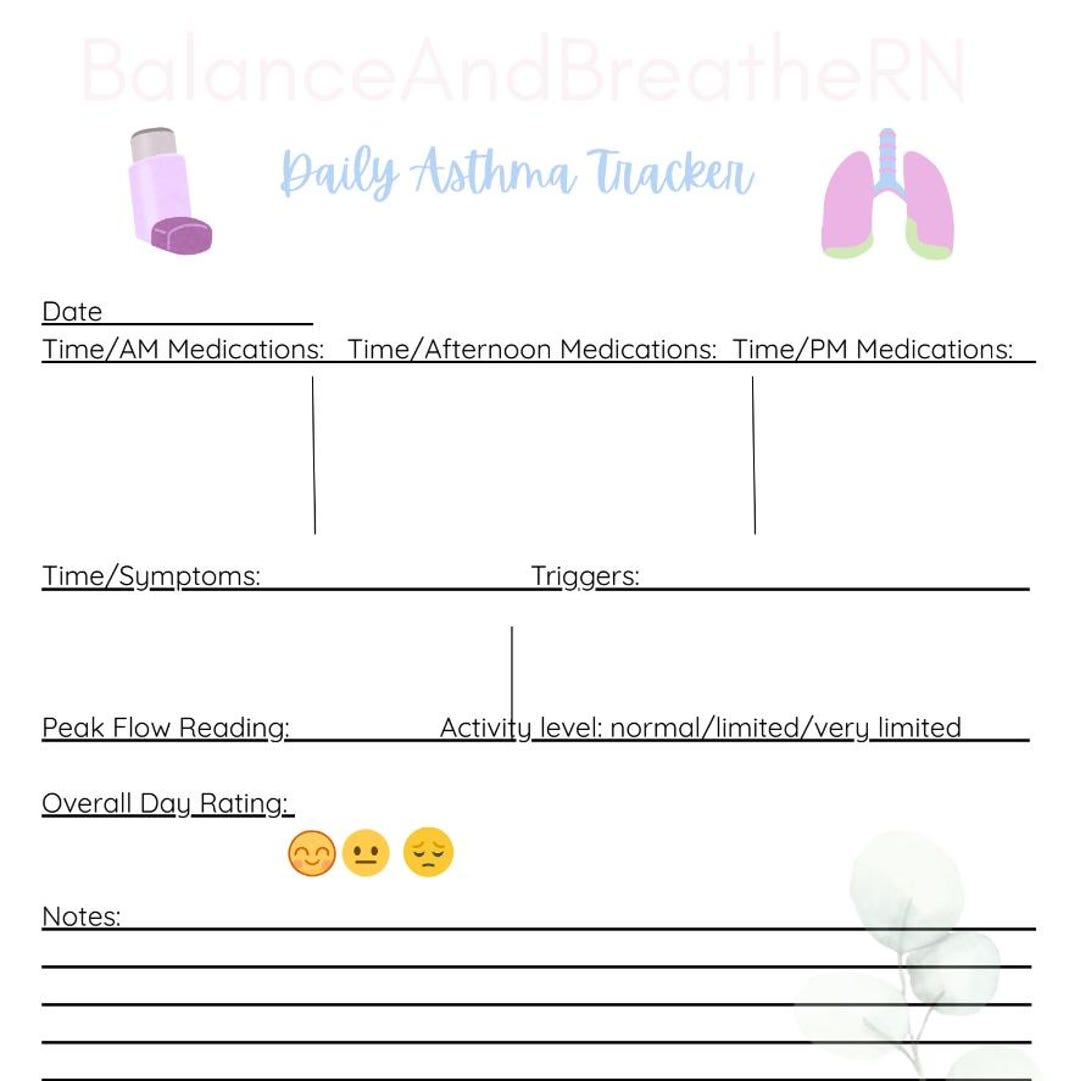 Daily Asthma Tracker Printable | Symptom, Peak Flow, Trigger Log (PDF ...