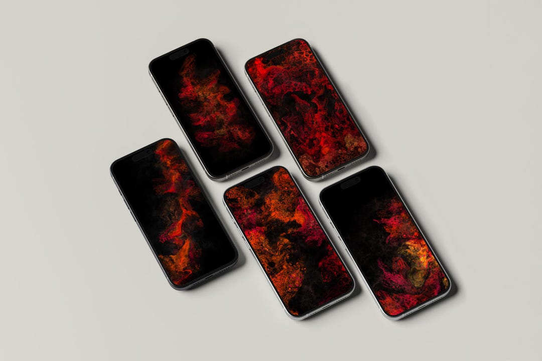 Abstract Fire Red Paint Pour Wallpaper Set: Artistic Phone & Tablet ...