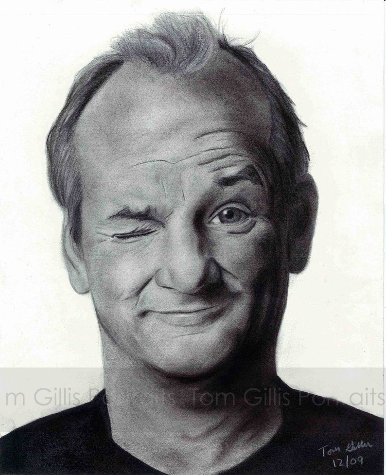 Portrait drawing of Bill Murray matted print | Etsy