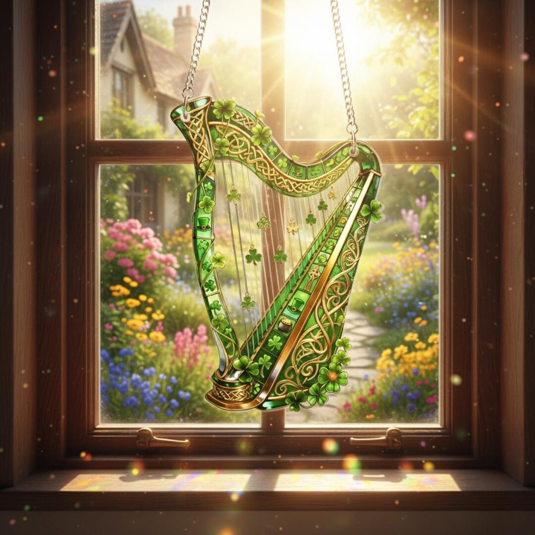Shamrock Window Hanging, Irish Harp Window Decor, St. Patrick's Day ...