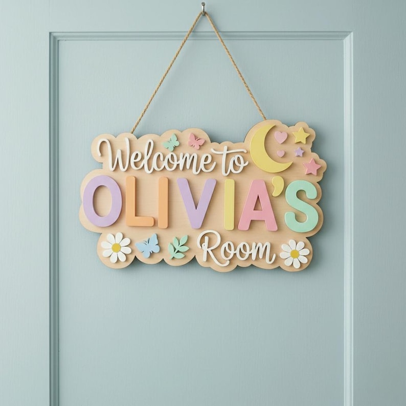 Personalized Girl Door Sign, Nursery Name Sign, Custom Pastel Wall Sign ...