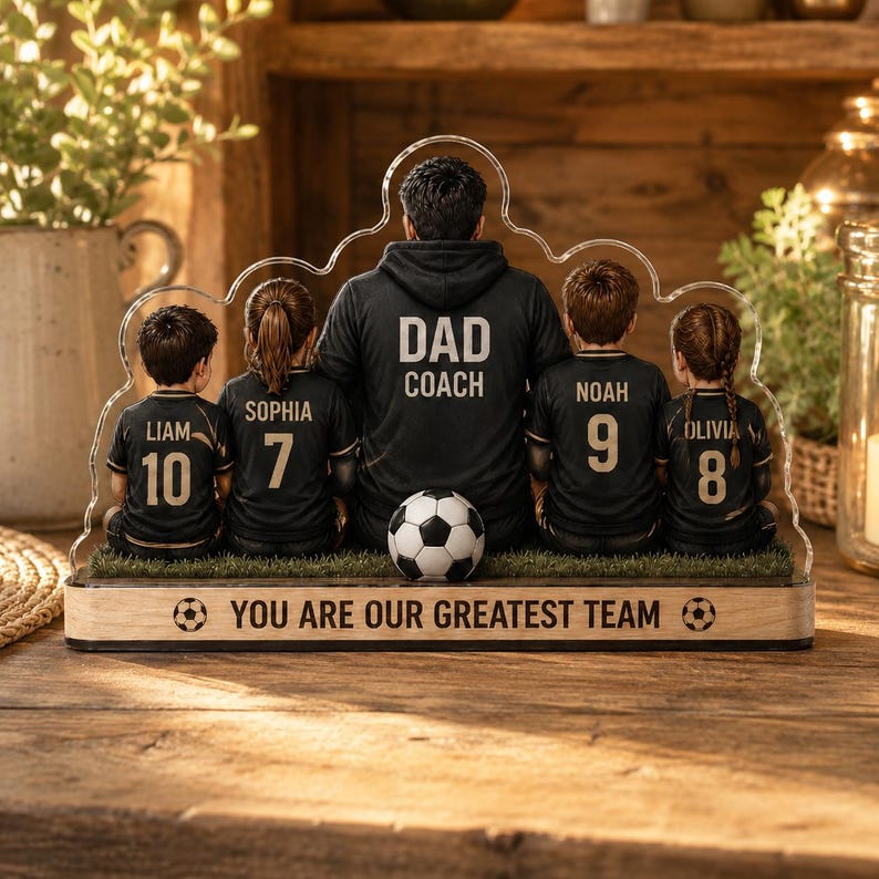 Personalized Soccer Dad Acrylic Plaque, Custom Dad With Kids Name Sign ...