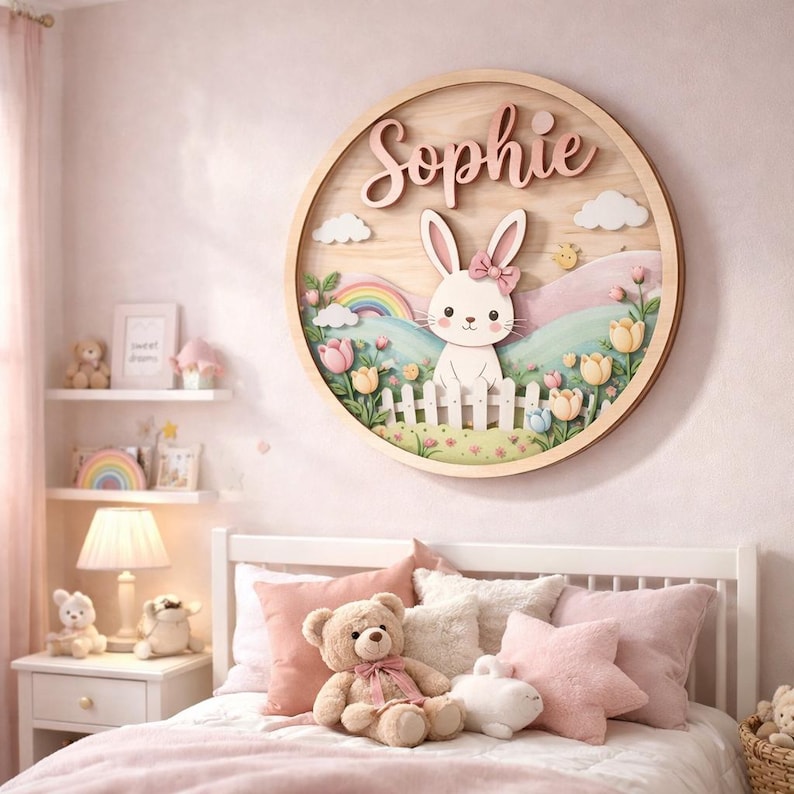 Personalized Girl Door Sign, Nursery Name Sign, Custom Pastel Wall Sign ...