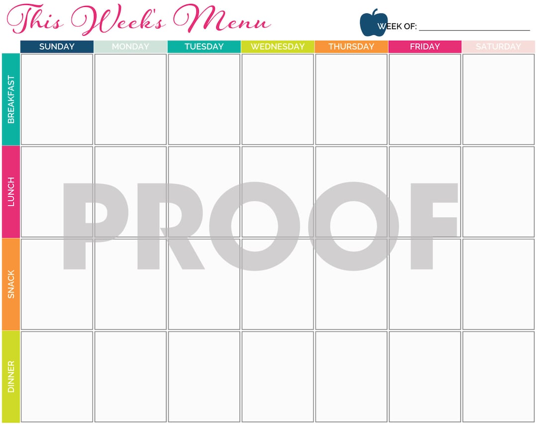 Meal Planning Calendar Printable - INSTANT DOWNLOAD - Etsy