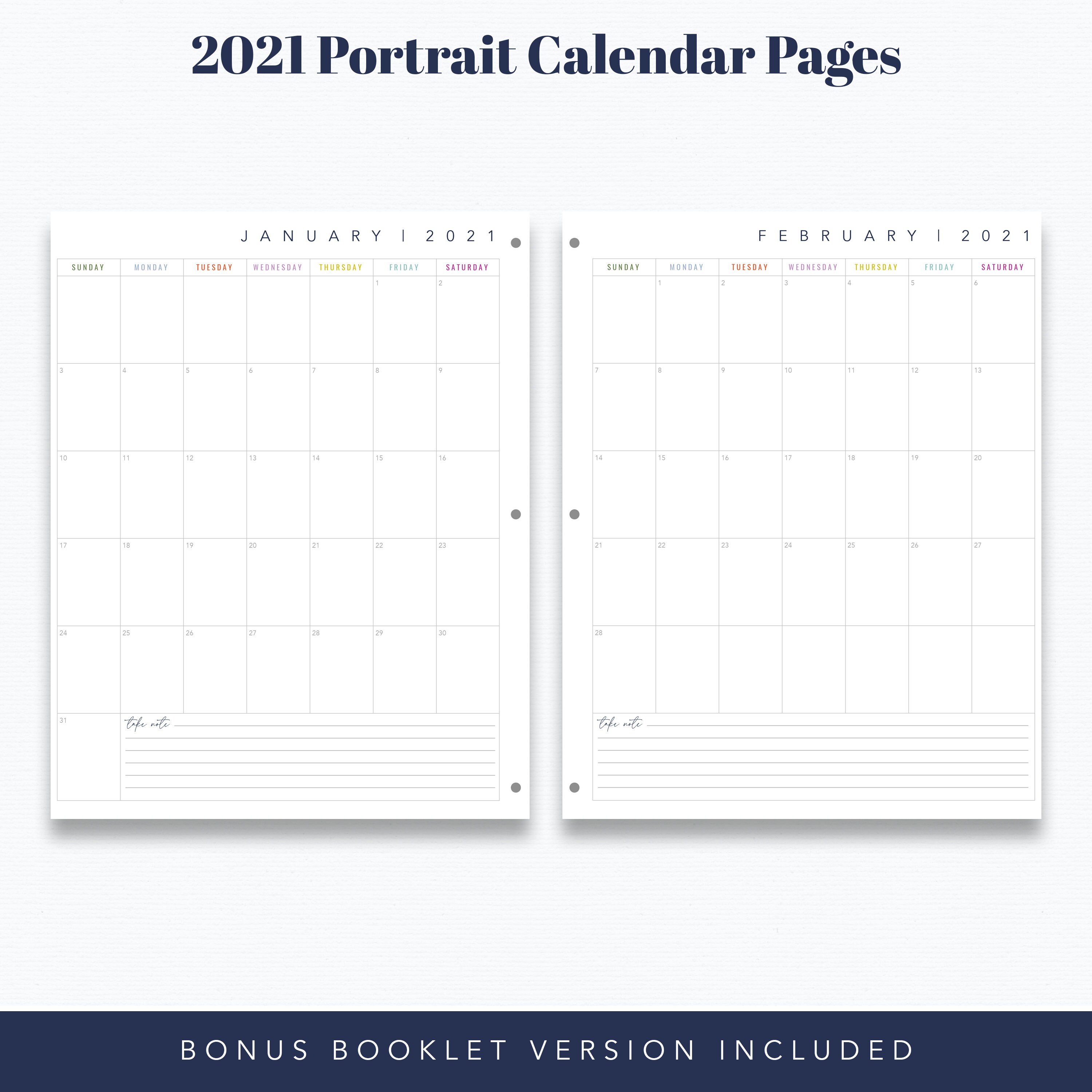 Standard 8.5 X 11 12 Month Portrait Calendar Printable Prefilled for ...