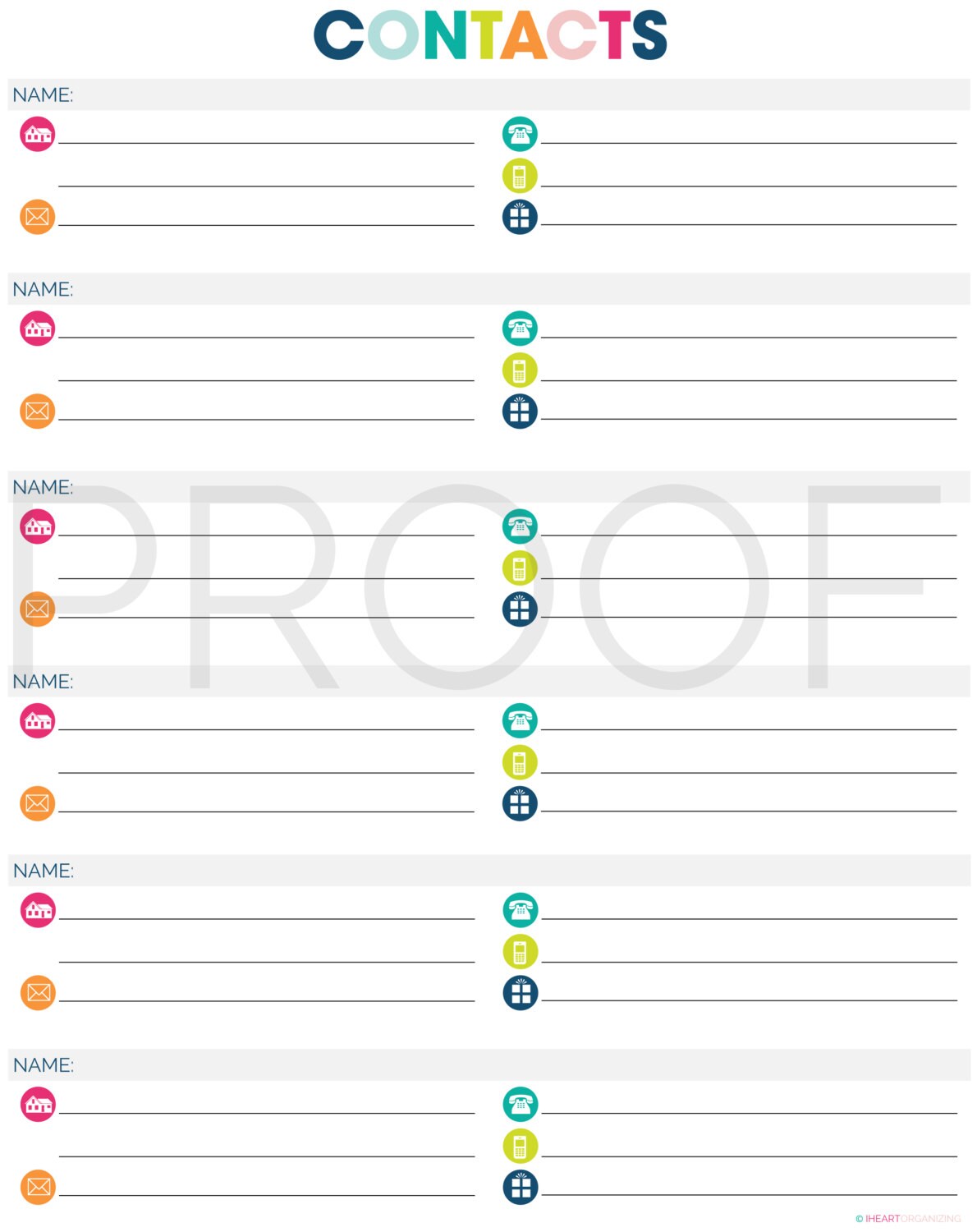 Personal Contact Page Printable - INSTANT DOWNLOAD - Etsy