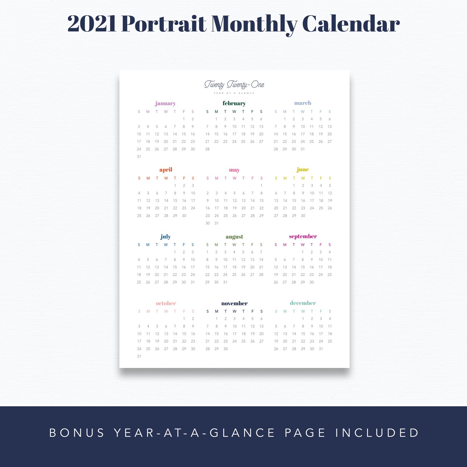 Standard 8.5" X 11" 12 Month Portrait Calendar Printable (2-page Spread ...