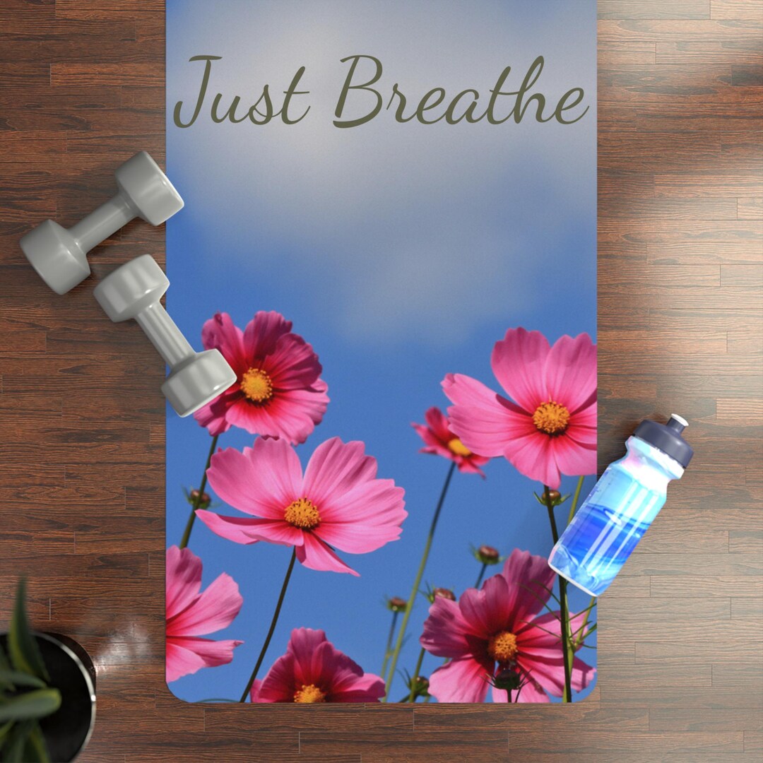 Floral Yoga Mat: "just Breathe" Design - Non-slip Exercise & Meditation ...