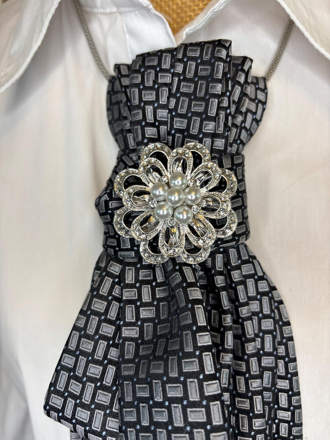 Upcycled Necktie Transformed Into One of a Kind Neckless With Brooch - Etsy
