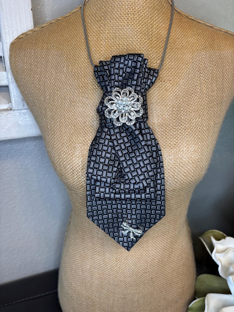 Upcycled Necktie Transformed Into One of a Kind Neckless With Brooch - Etsy