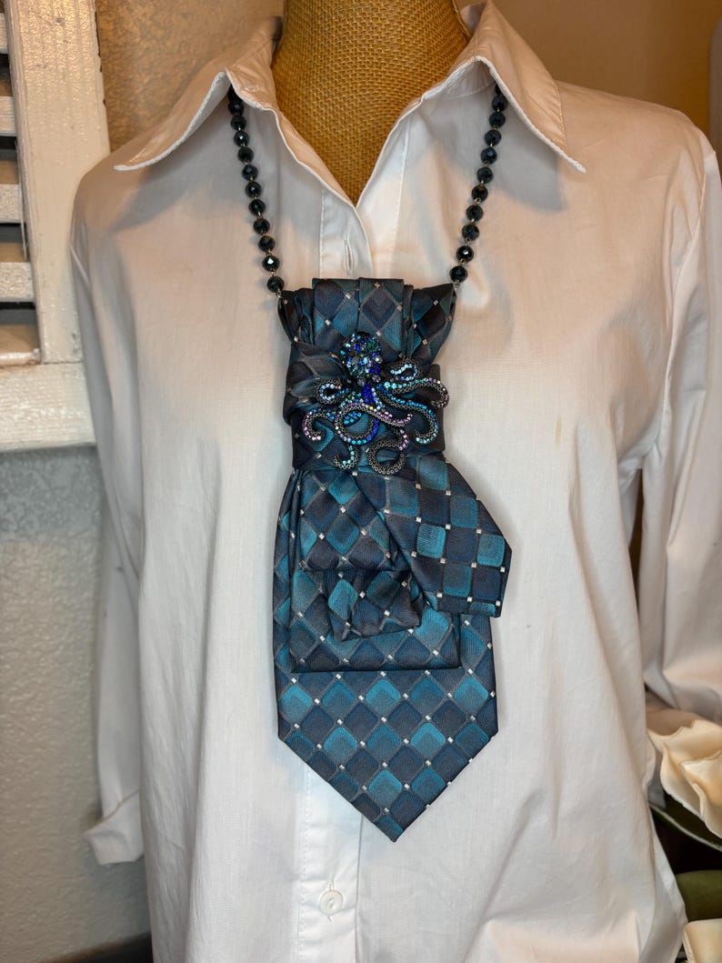 Upcycled Necktie Transformed Into One of a Kind Necklace With Brooch - Etsy