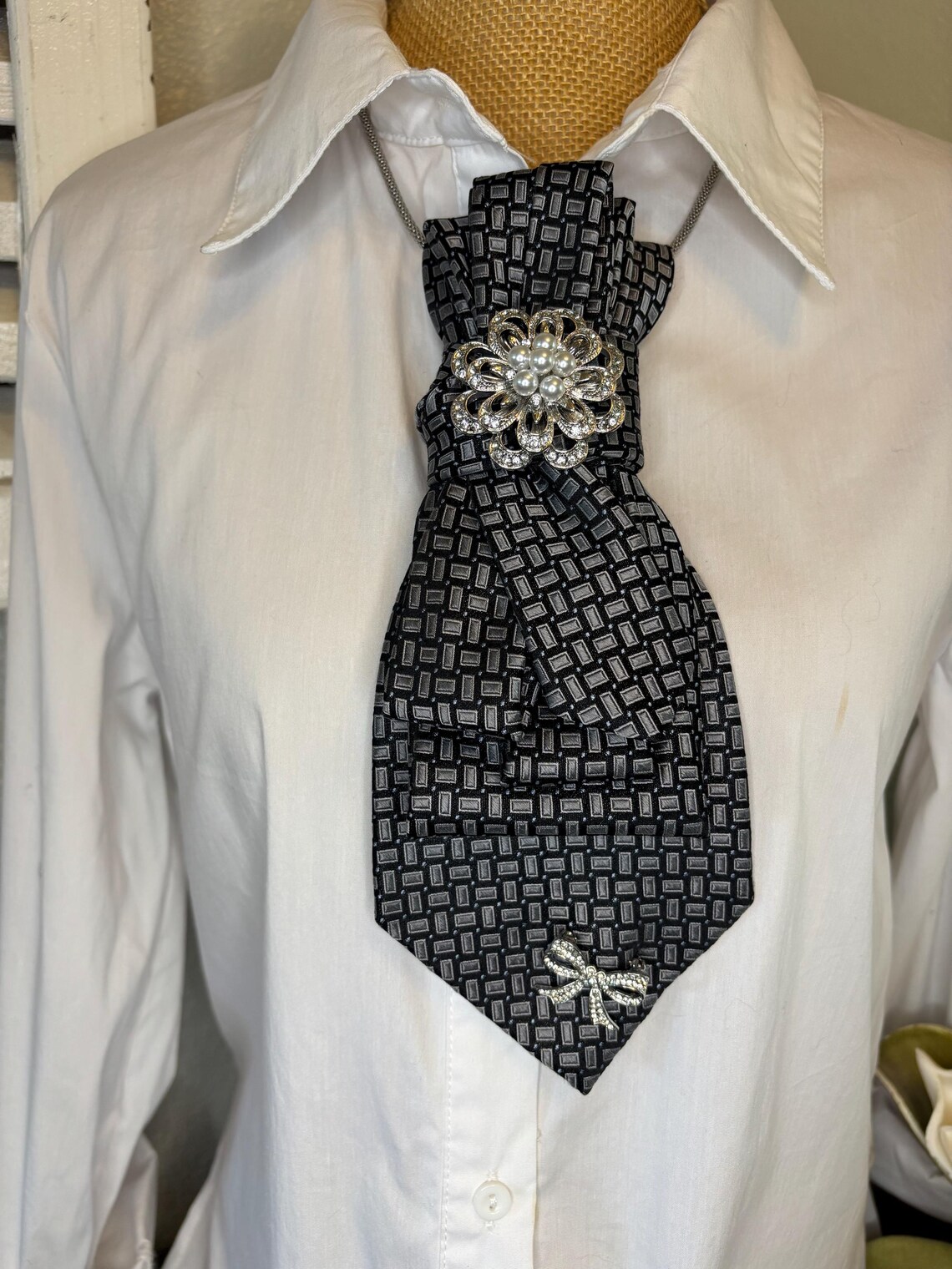 Upcycled Necktie Transformed Into One of a Kind Neckless With Brooch - Etsy