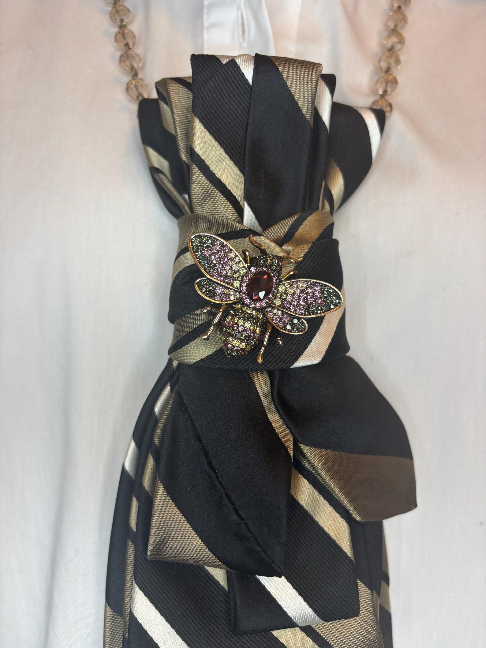 Upcycled Necktie Transformed Into One of a Kind Necklace With Brooches ...