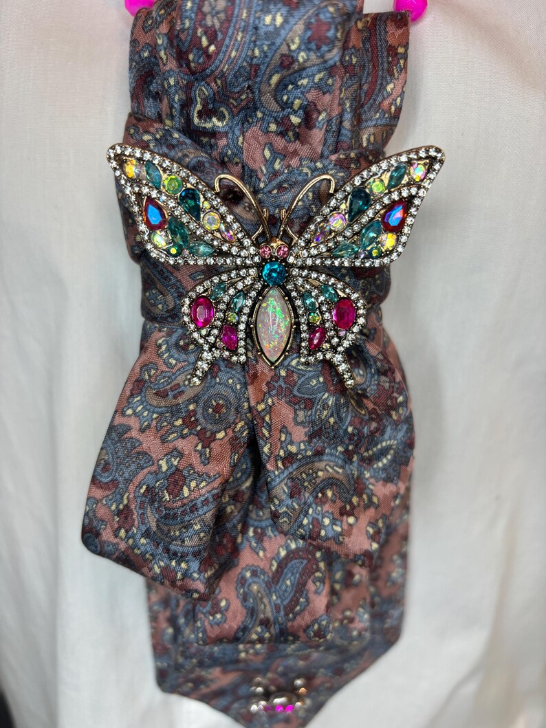 Upcycled Necktie Into a One of a Kind Necklace With Brooch - Etsy