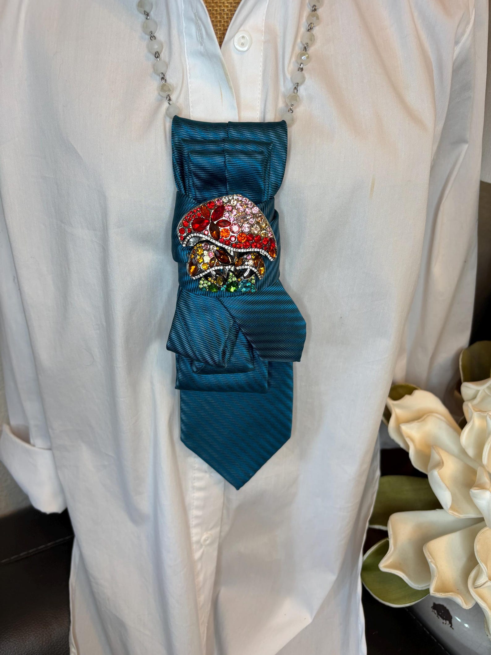 Upcycled Necktie Transformed Into One of a Kind Necklace With Brooch - Etsy