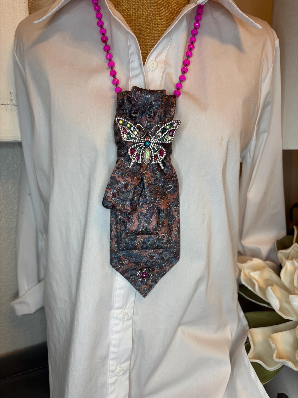 Upcycled Necktie Into a One of a Kind Necklace With Brooch - Etsy