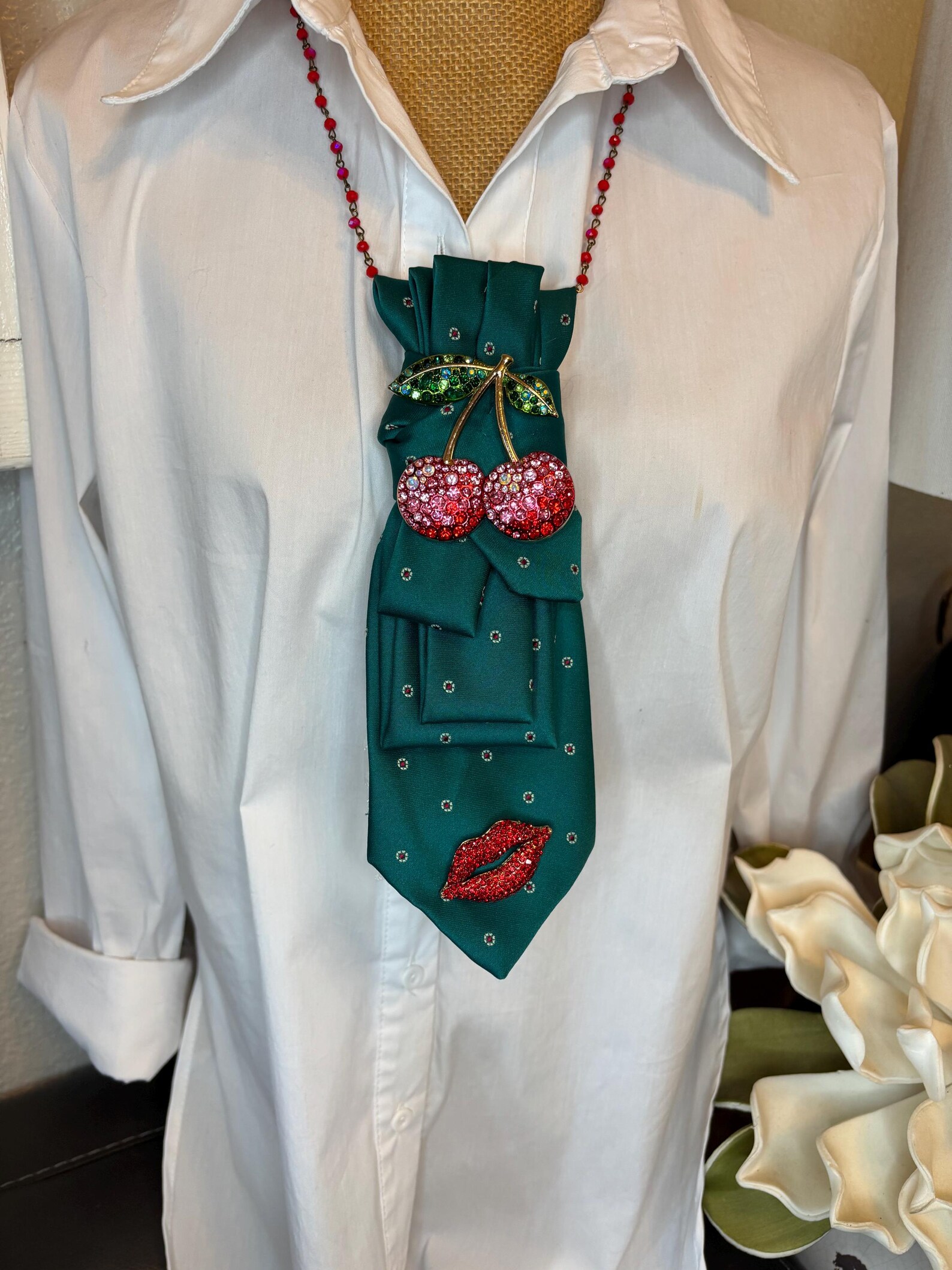 Upcycled Necktie Transformed Into One of a Kind Necklace With Brooches ...
