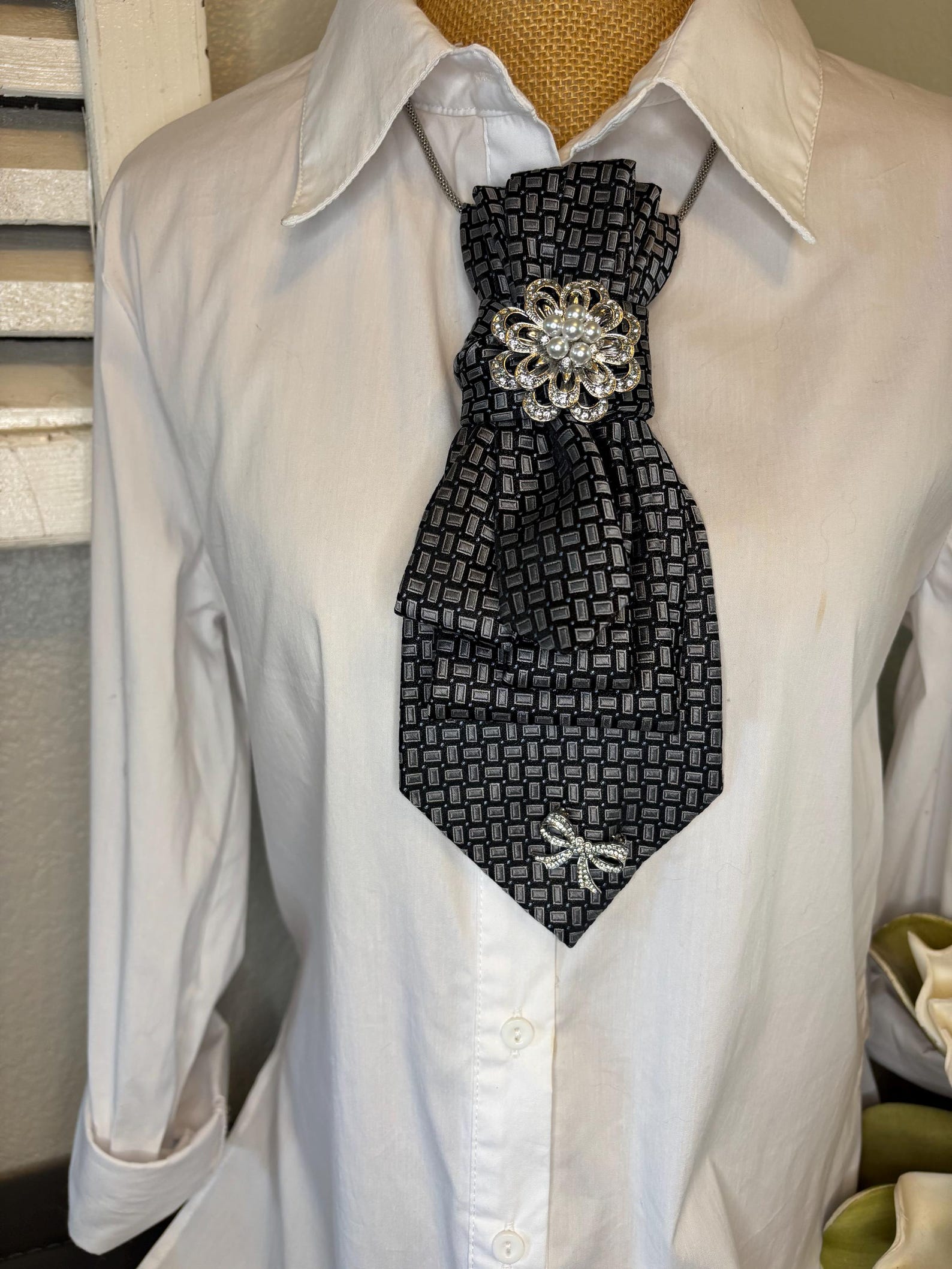 Upcycled Necktie Transformed Into One of a Kind Neckless With Brooch - Etsy