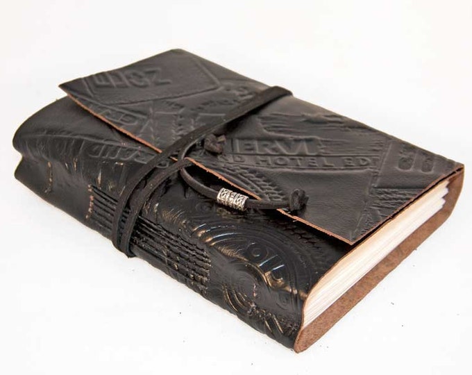 Black Embossed Leather Journal - Etsy