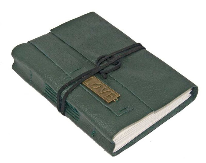 Green Leather Journal With Love Bookmark - Etsy