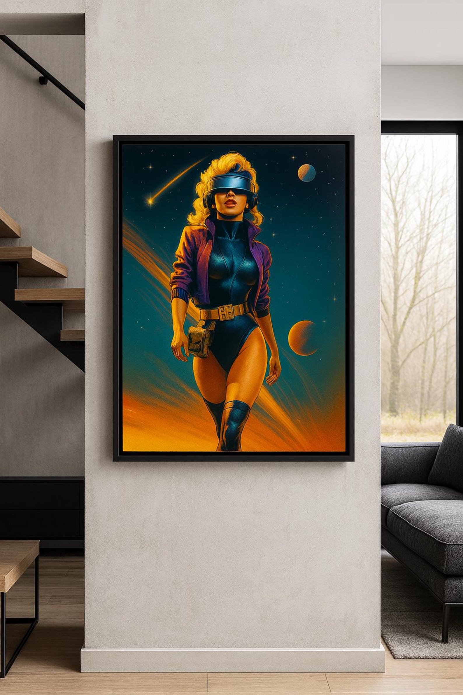 Retro Space Warrior Print: 80s Neon Cityscape, Sci-fi Action Poster - Etsy