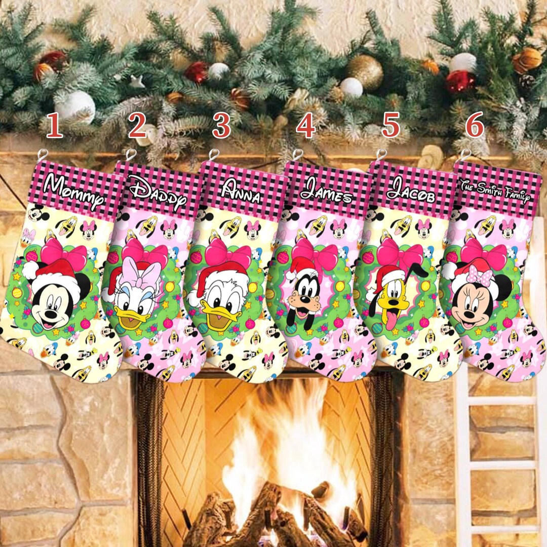 Mickey and Friends Head Santa Hat Xmas Stocking, Mickey Mouse Christmas ...