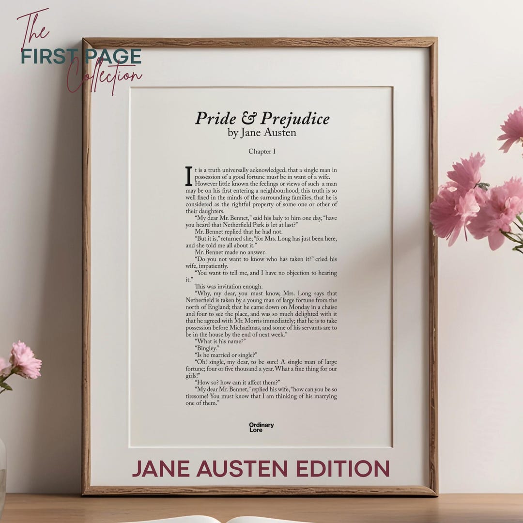 Pride & Prejudice First Page Poster: Jane Austen Literarische Wandkunst ...