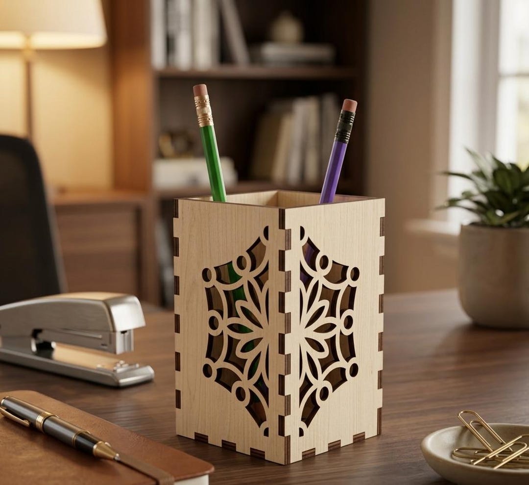 Wooden Pen Holder SVG | Laser Cut Desk Organizer | Decorative Pencil ...