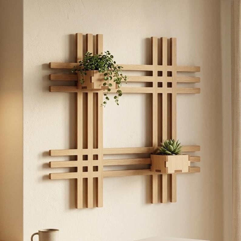 Modern Wooden Wall Shelf SVG | Geometric Plant Display Rack | Laser Cut ...