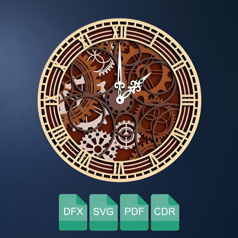 3D Gear Wall Clock SVG Laser Cut Wall Art PDF, DXF File - Etsy