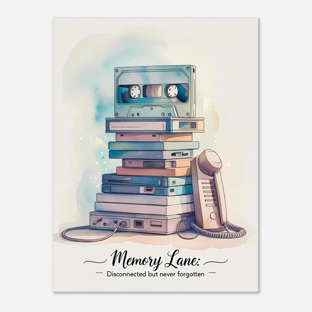 Memory Lane Retro Tech Art Print - Nostalgic Watercolor Poster for ...