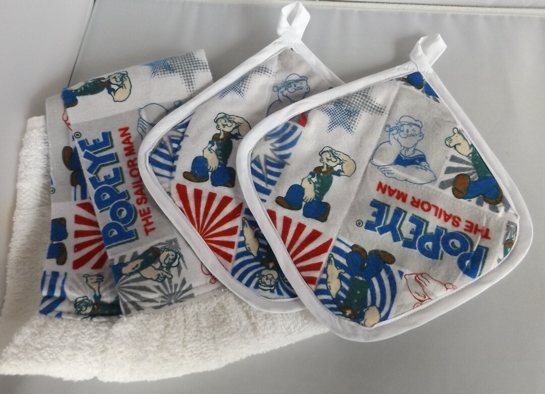 Popeye the Sailor Man Themed Kitchen Set, 2 Potholders and a Kitchen ...