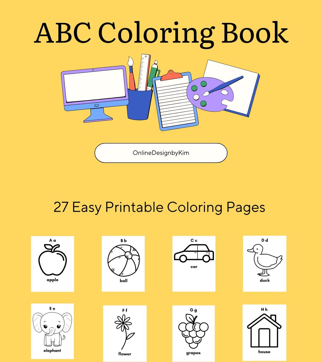 ABC Coloring Book, Easy Printable, Preschool, Toddlers, Kids Activity ...