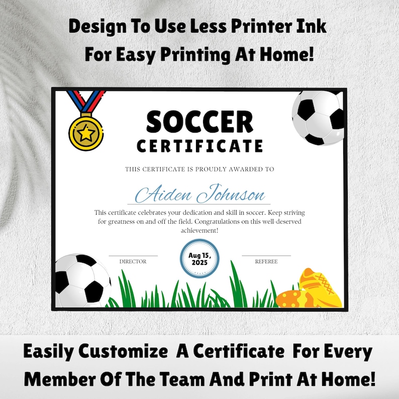 Editable Soccer Award Certificate: Printable Sports Ceremony Template ...