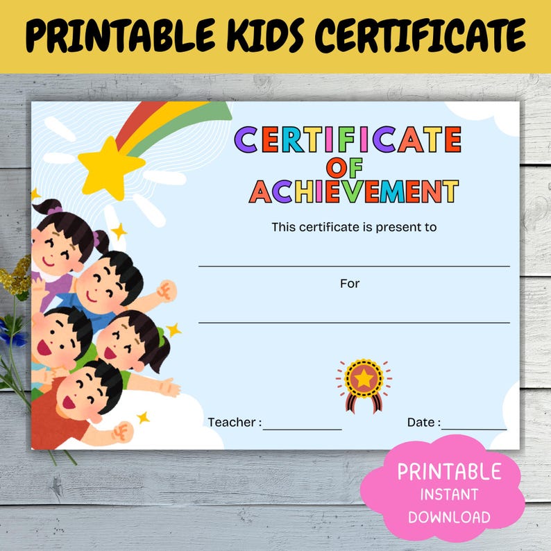 Achievement Award Certificate for Kids Printable, Homeschool Student ...