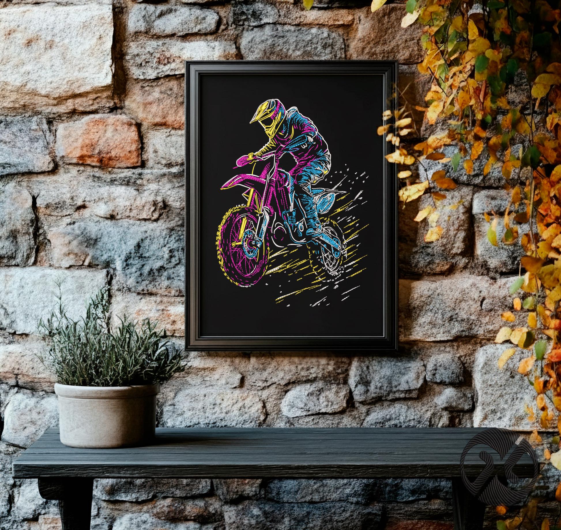 Motocross Embroidery Design, Expressive Dirt Bike Rider Sketch, Extreme ...