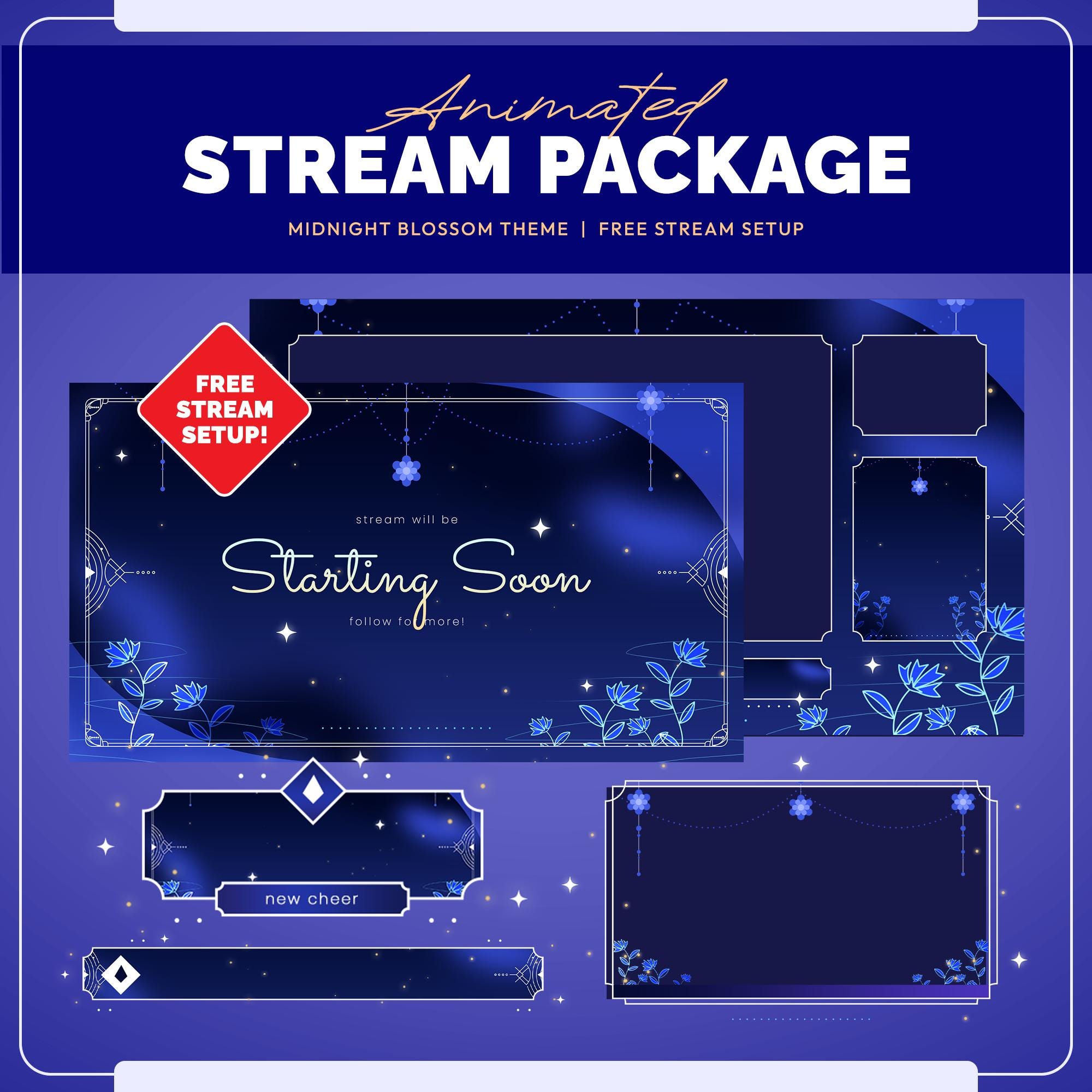 Celestial Floral Animated Stream Overlay Pack for Twitch Kick Youtube ...