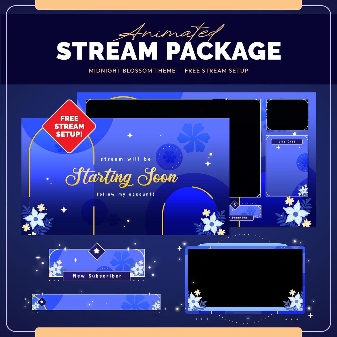 Flower Gate Animated Stream Overlay Pack for Twitch Kick Youtube ...