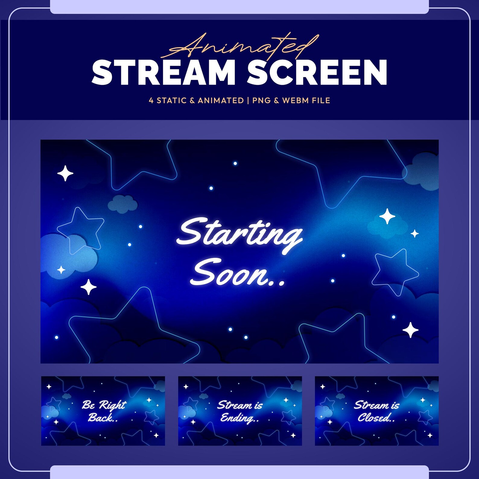 Starlit Dream Animated Stream Overlay Pack for Twitch Kick Youtube ...