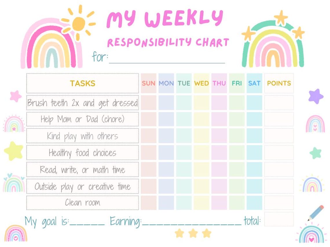 Weekly Printable Kids Fillable Rainbow Chore Chart – Editable PDF – Fun ...