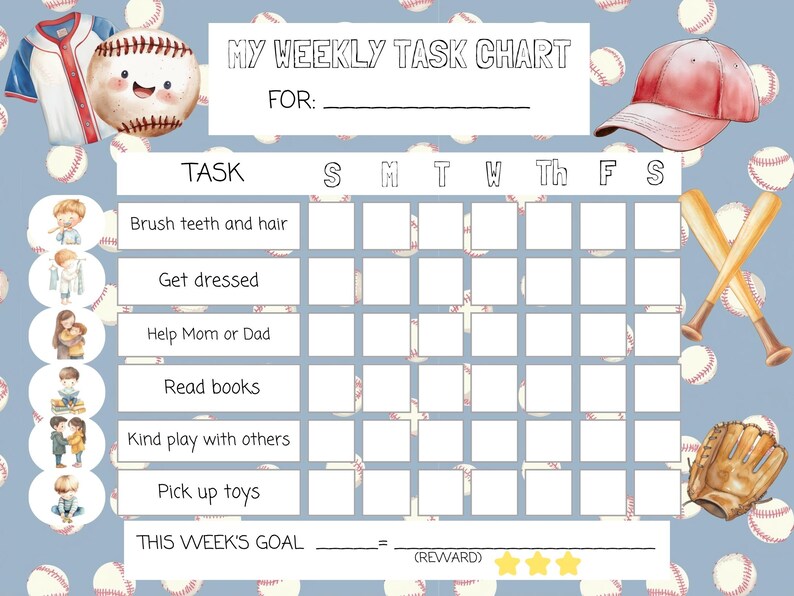Buy Editable Home Run Helper Chore Chart, Weekly Task Chart for ...