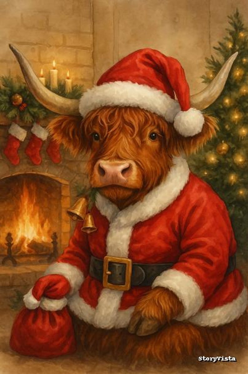 Highland Cow Christmas Art Print – Farmhouse Holiday Decor - Etsy UK
