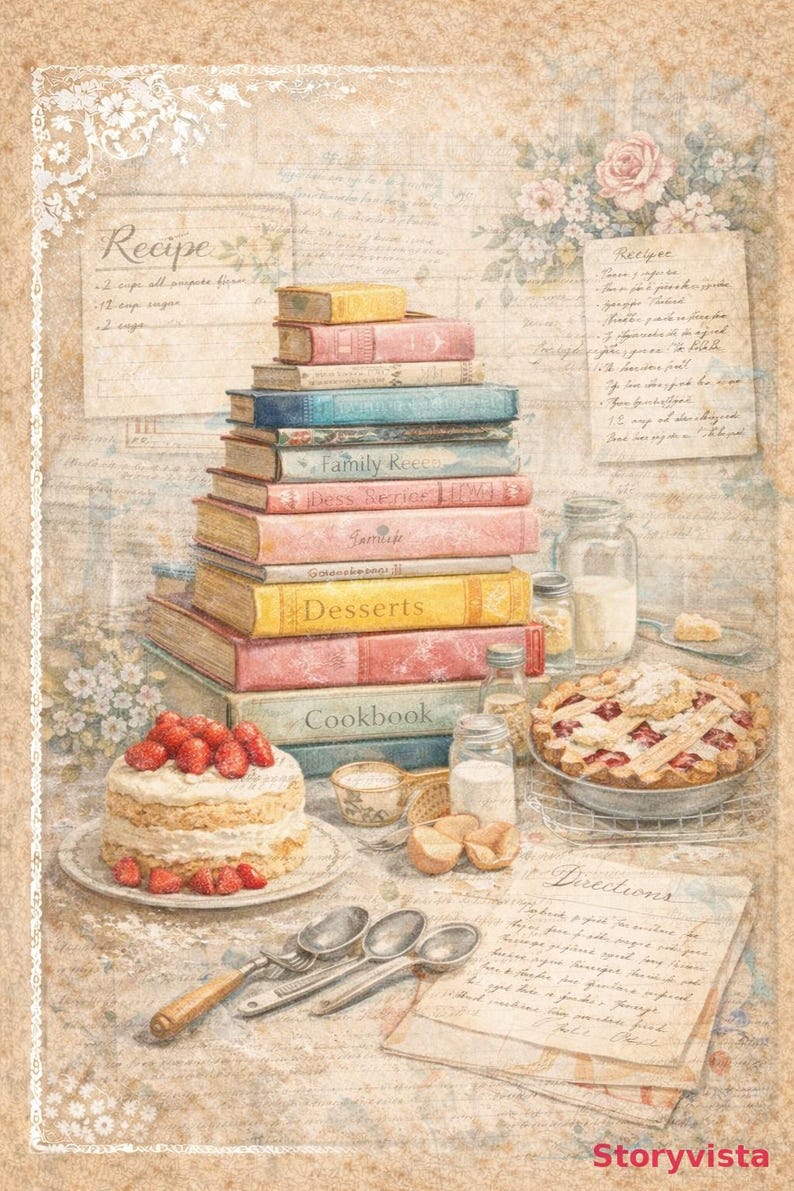 Kitchen Recipe Journal Printable Bundle, Shabby Chic Cookbook Pages ...