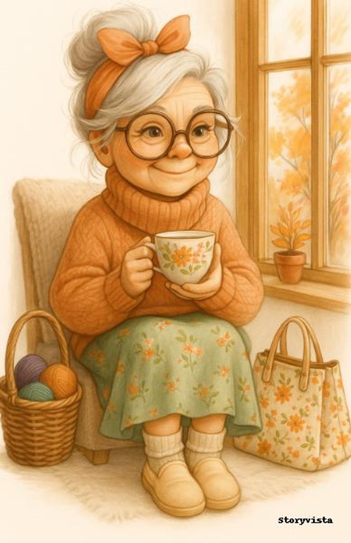 Cozy Grandma Tea Time Clipart Bundle: Whimsical Granny Illustrations ...
