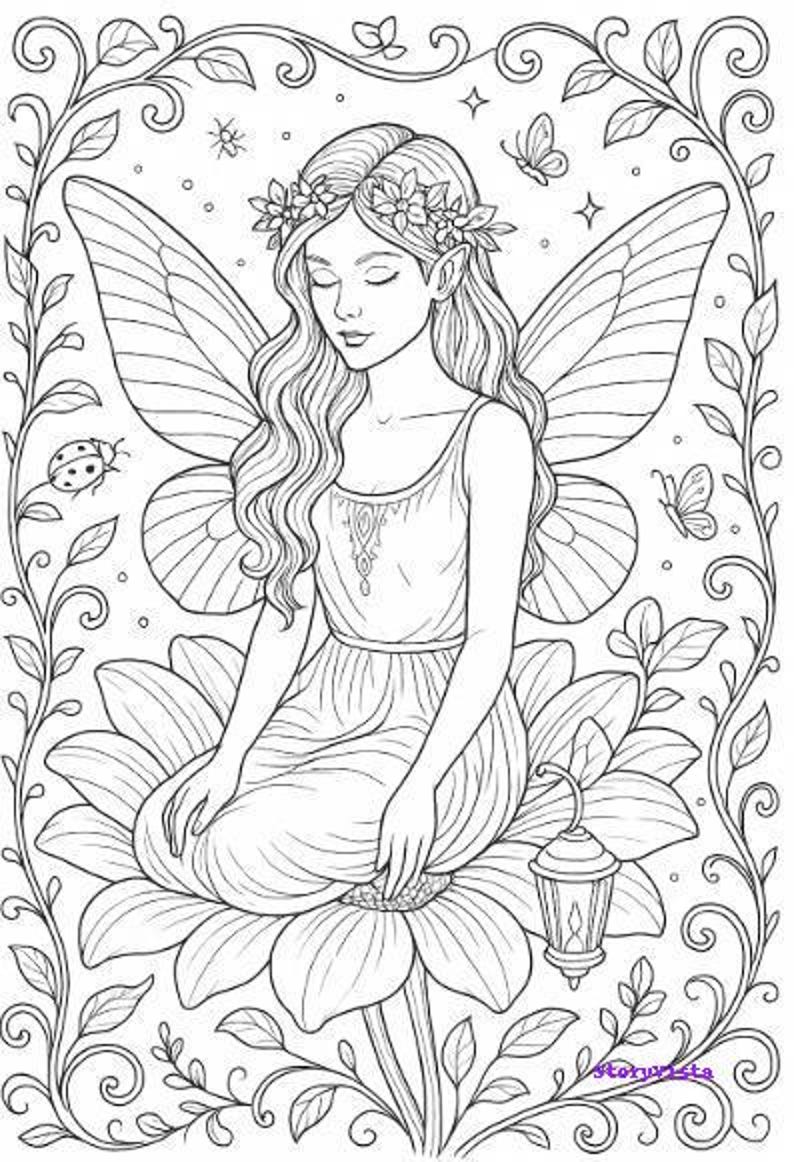 Enchanted Fairy Colouring Page | Printable Fantasy Art | Intricate Line ...