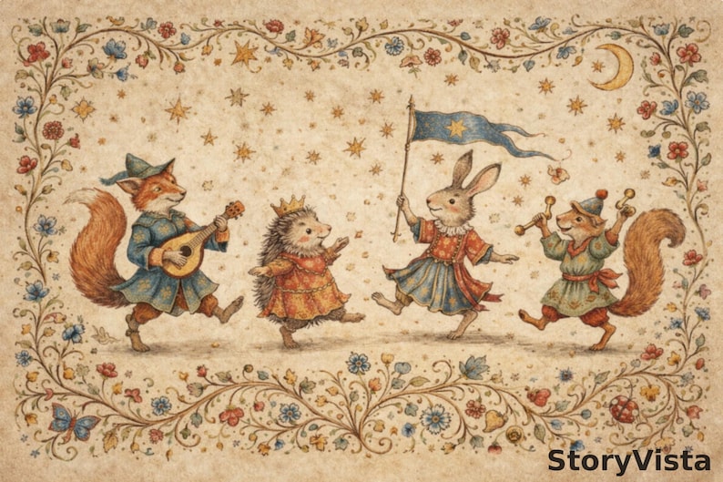 Whimsical Medieval Animal Parade Wall Art – Vintage Fairy-tale ...